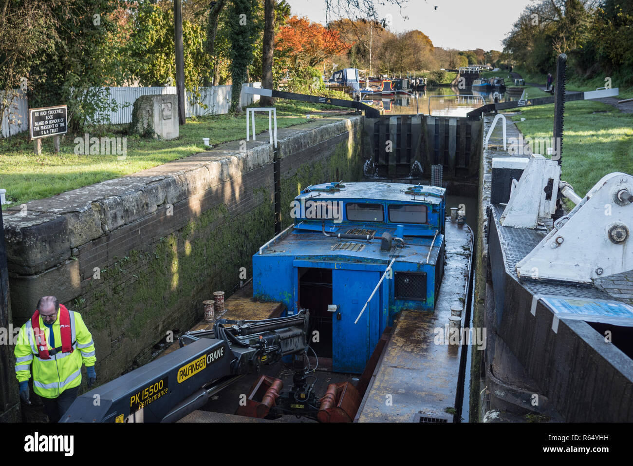 Canal and Rivers Trust work boat at Sir Hugh Stockwell lock on Caen ...