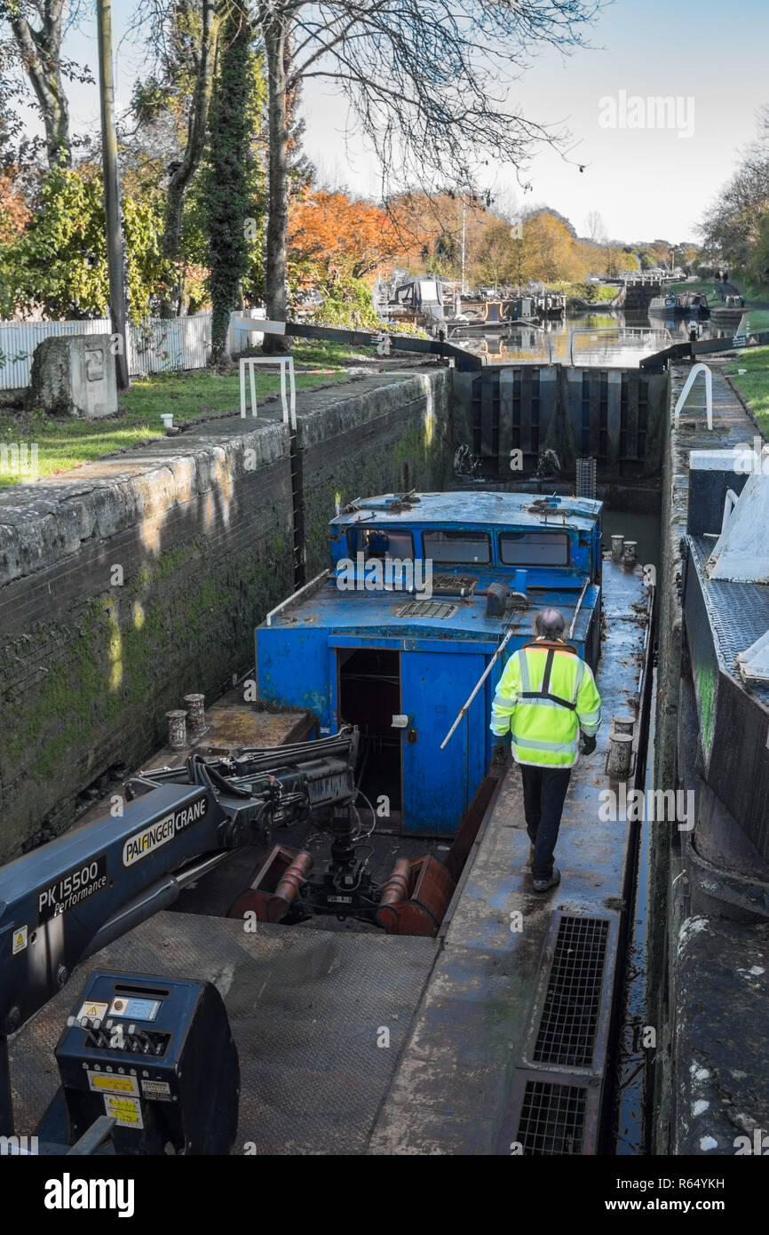 Canal and Rivers Trust work boat at Sir Hugh Stockwell lock on Caen ...