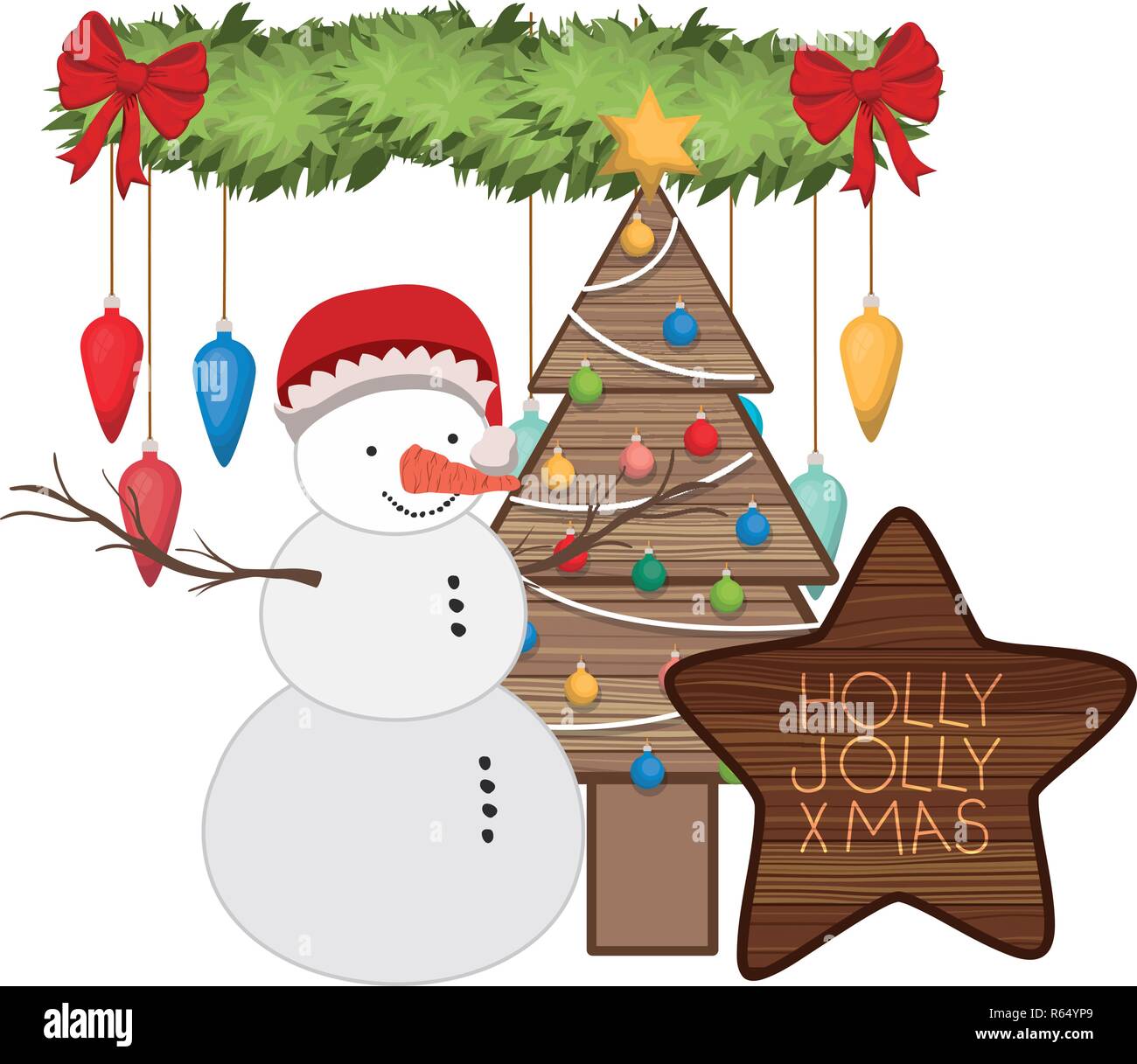 snowman with hat and garland icon Stock Vector Image & Art - Alamy