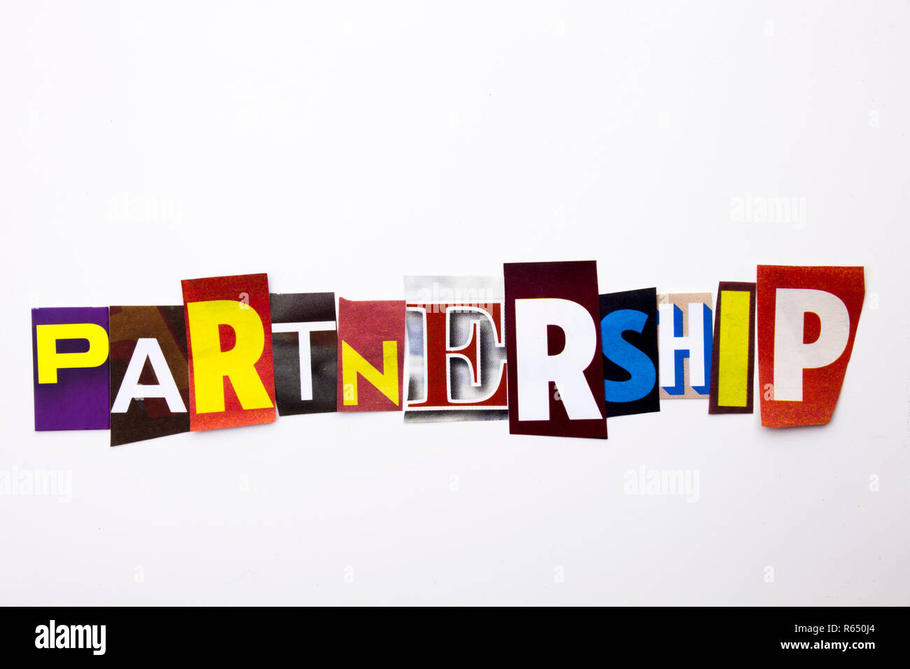 A word writing text showing concept of Partnership made of different ...
