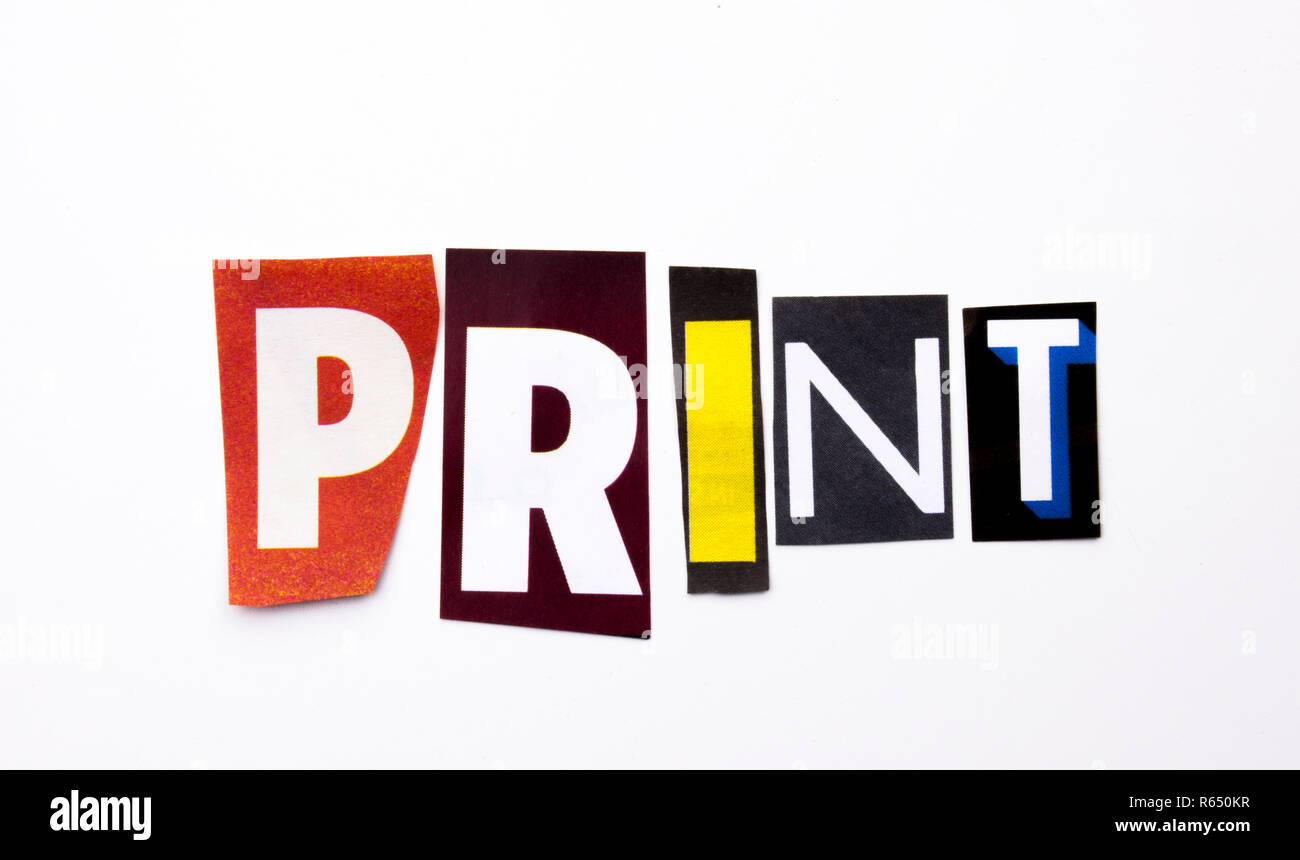 A word writing text showing concept of Print made of different magazine ...