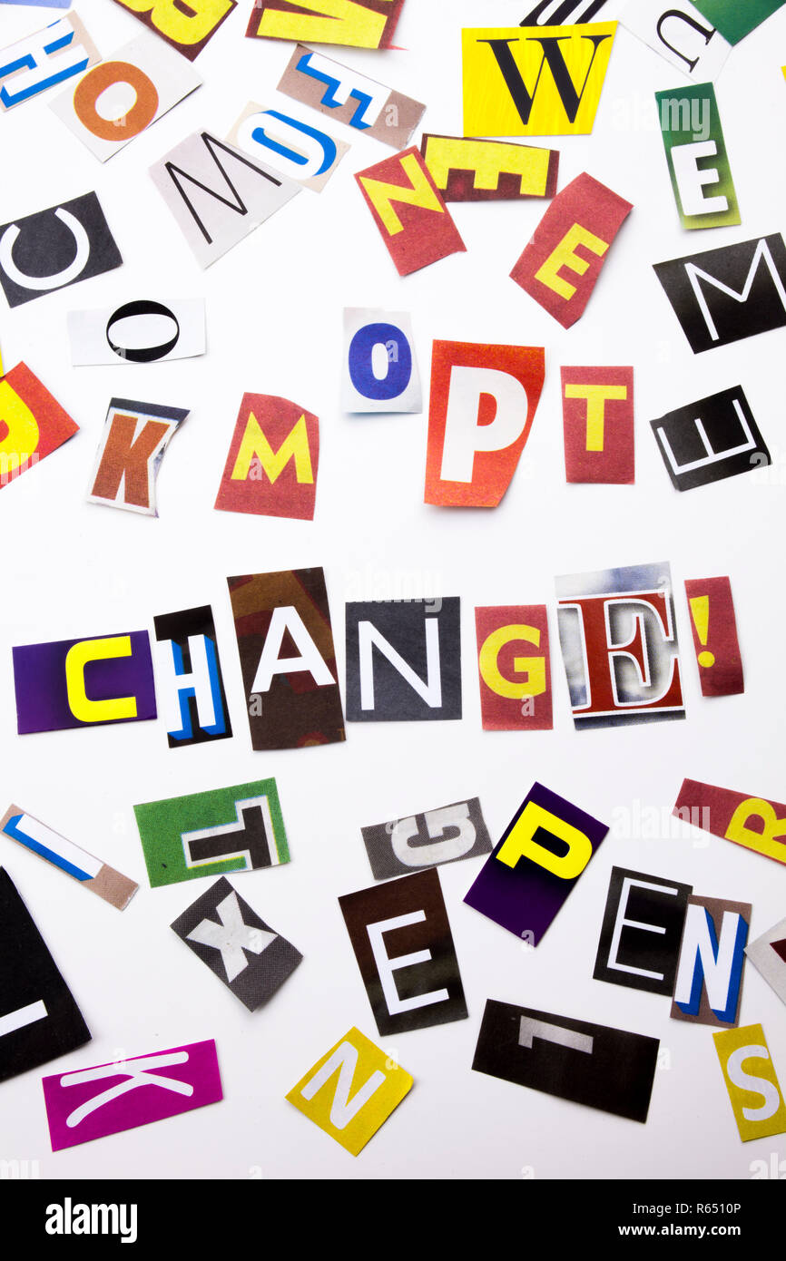 A word writing text showing concept of Change made of different ...