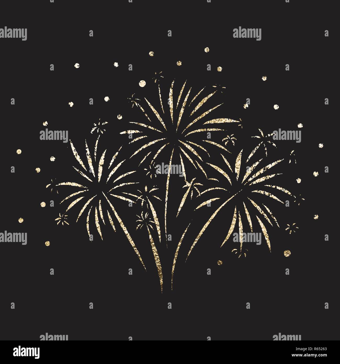 Firework glitter gold foil vector illustration isolated. Metallic shiny ...
