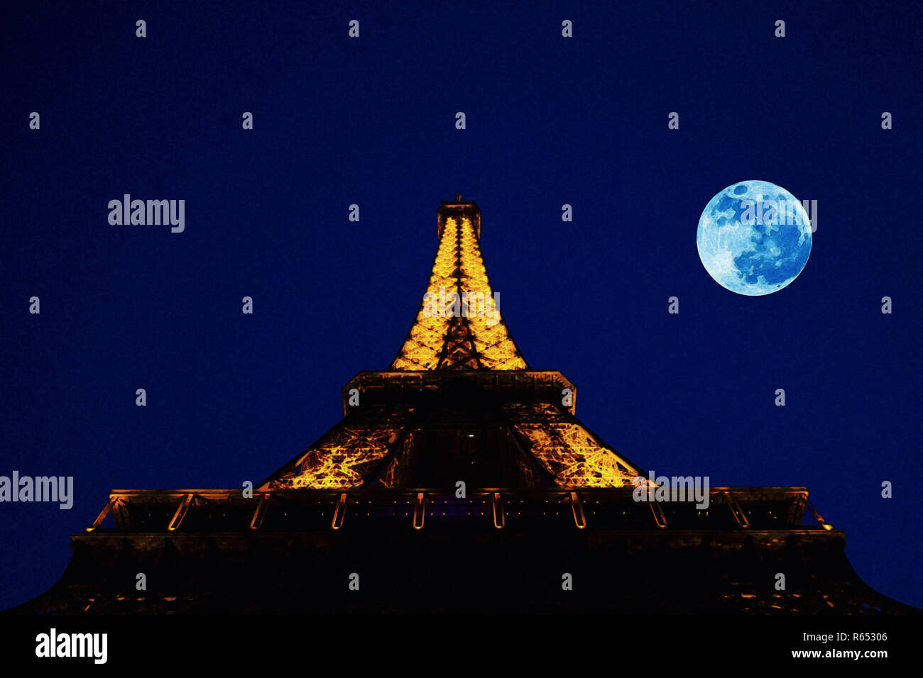 Eiffel tower full moon paris hi-res stock photography and images - Alamy