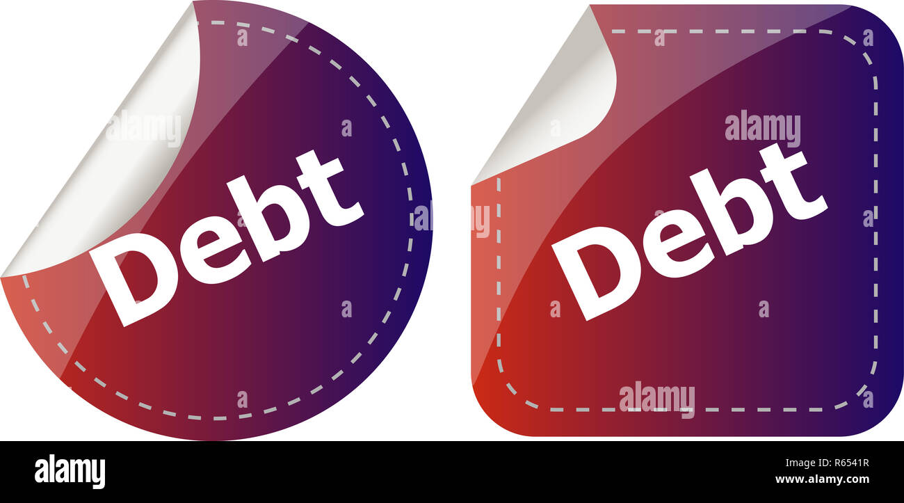 debt word on stickers button set, business label Stock Photo - Alamy