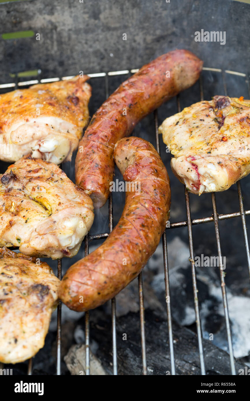 barbecue with delicious grilled meat on grill Stock Photo - Alamy