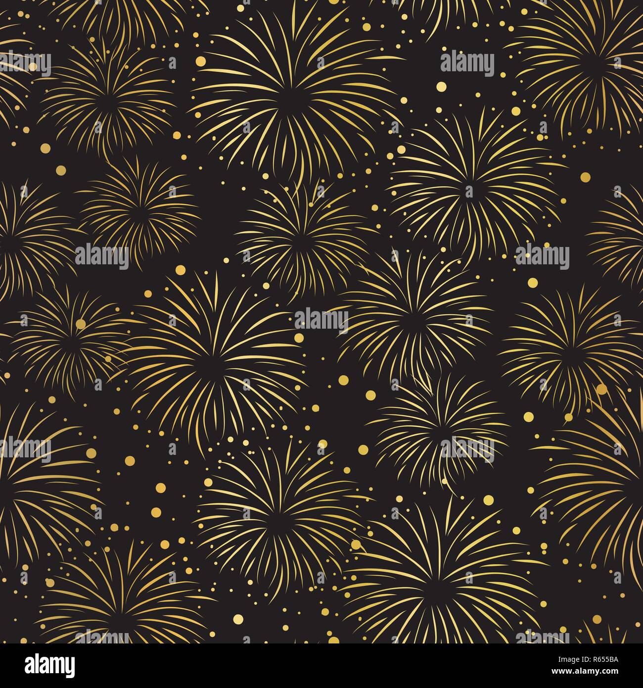Firework seamless vector pattern. Gold foil isolated. Metallic shiny ...