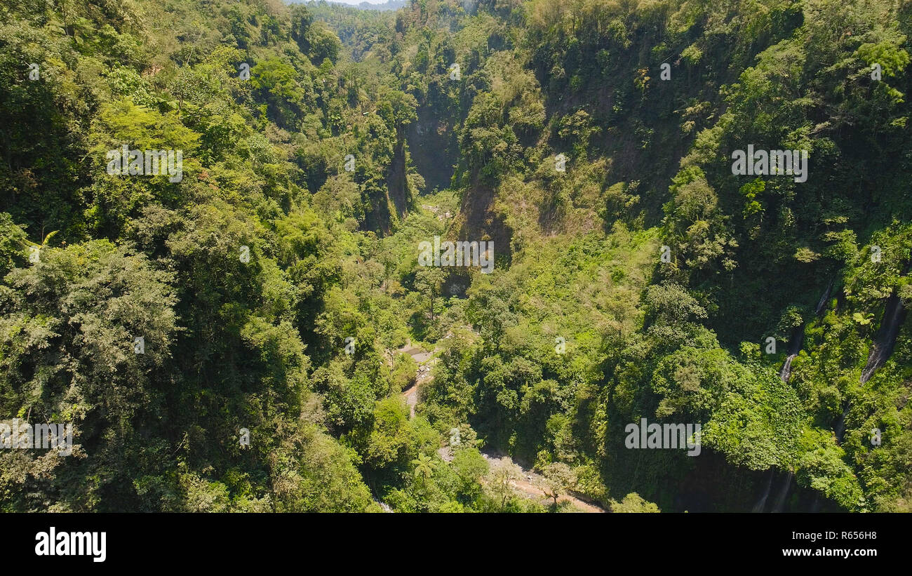 beautiful waterfall Coban Sewu in tropical forest, Java Indonesia ...