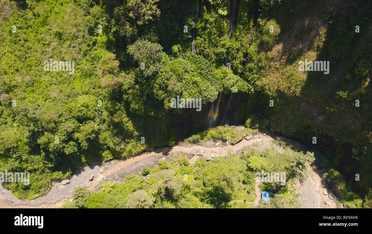 aerial view waterfall coban sewu in Java, indonesia. waterfall in ...