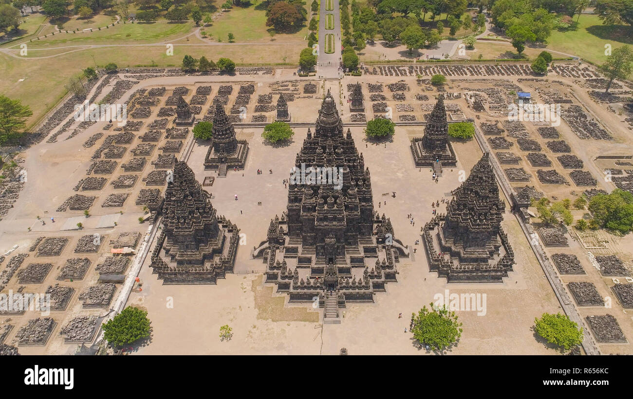 aerial view hindu temple Candi Prambanan in Indonesia Yogyakarta, Java ...