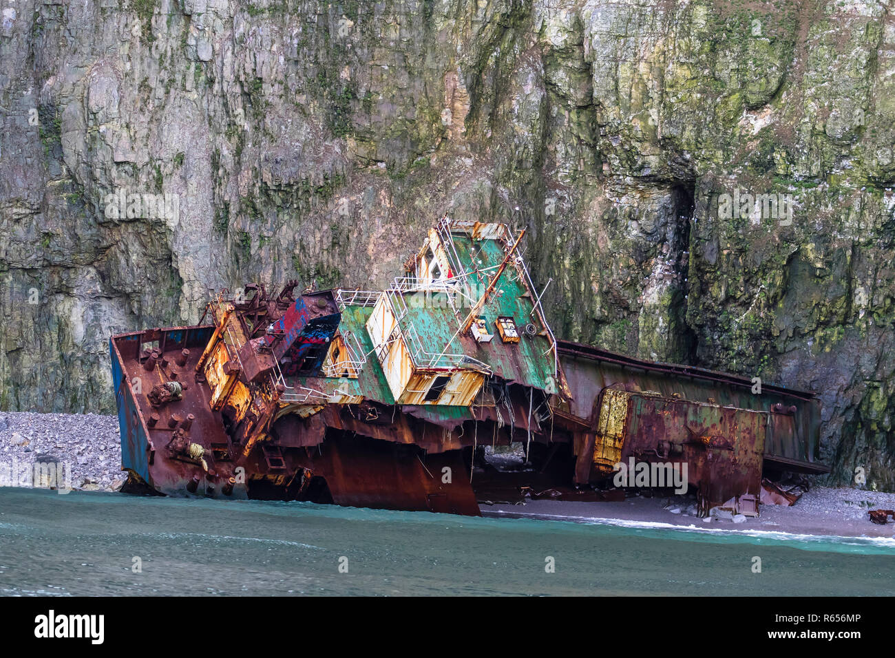 The rusting hulk of the Petrozavodsk shipwreck, Bjornøya, an island in ...