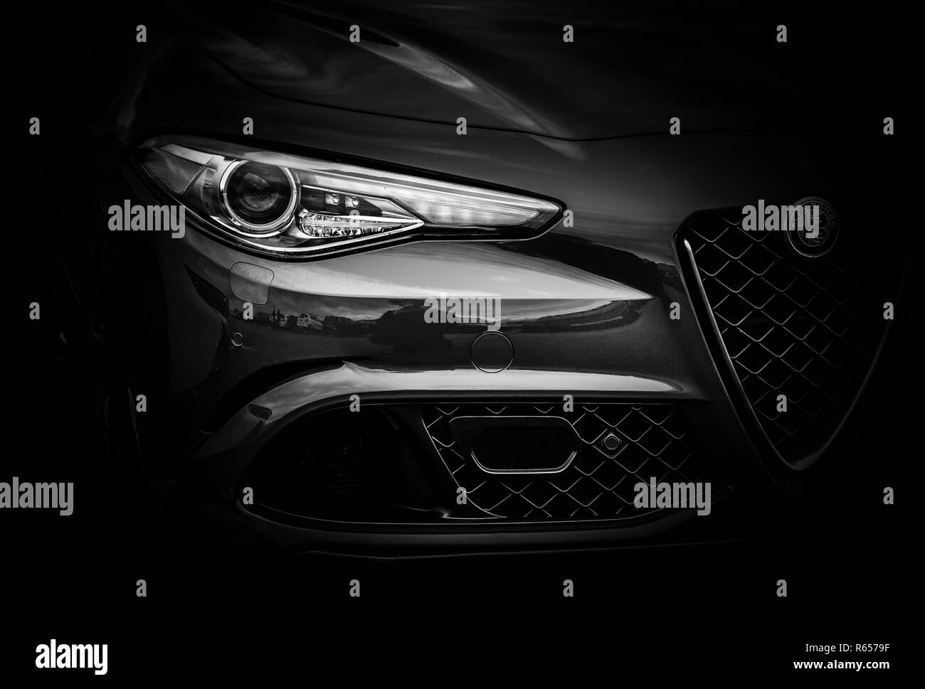 The front of a modern Alfa Romeo Giulia sports car Stock Photo - Alamy