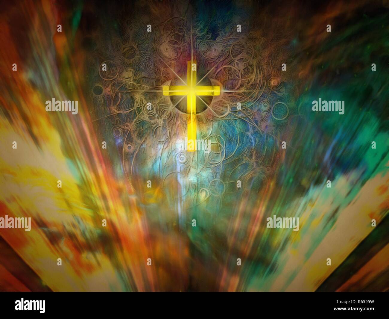 Faith in God. Christian cross in colorful rays of light Stock Photo - Alamy