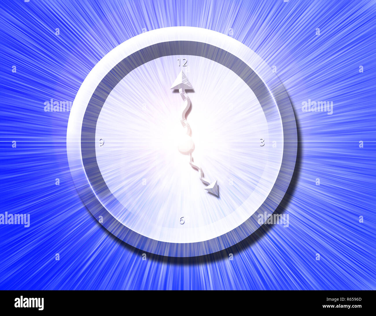 Silver Clock. Bright burst on blue background Stock Photo - Alamy