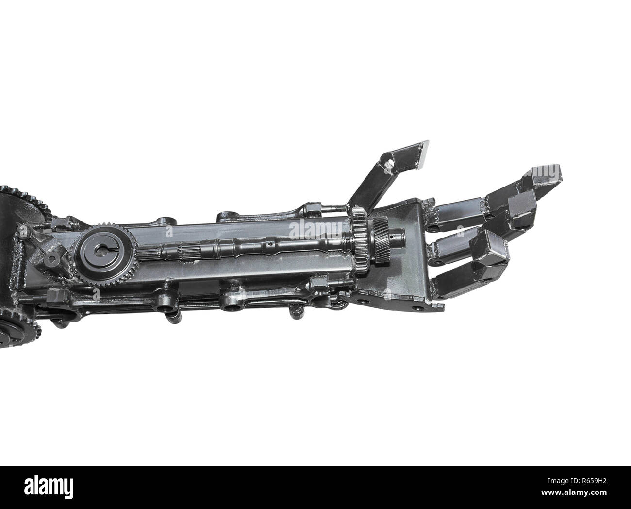 Hand of Cyborg sculpture made from scrap metal isolated Stock Photo - Alamy