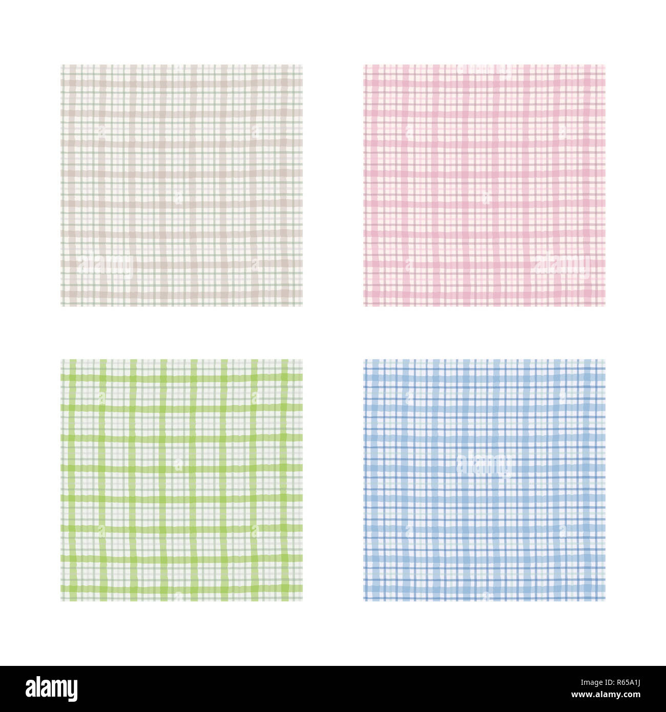 Checkered pattern set, brown, pink, green and blue gingham pattern ...