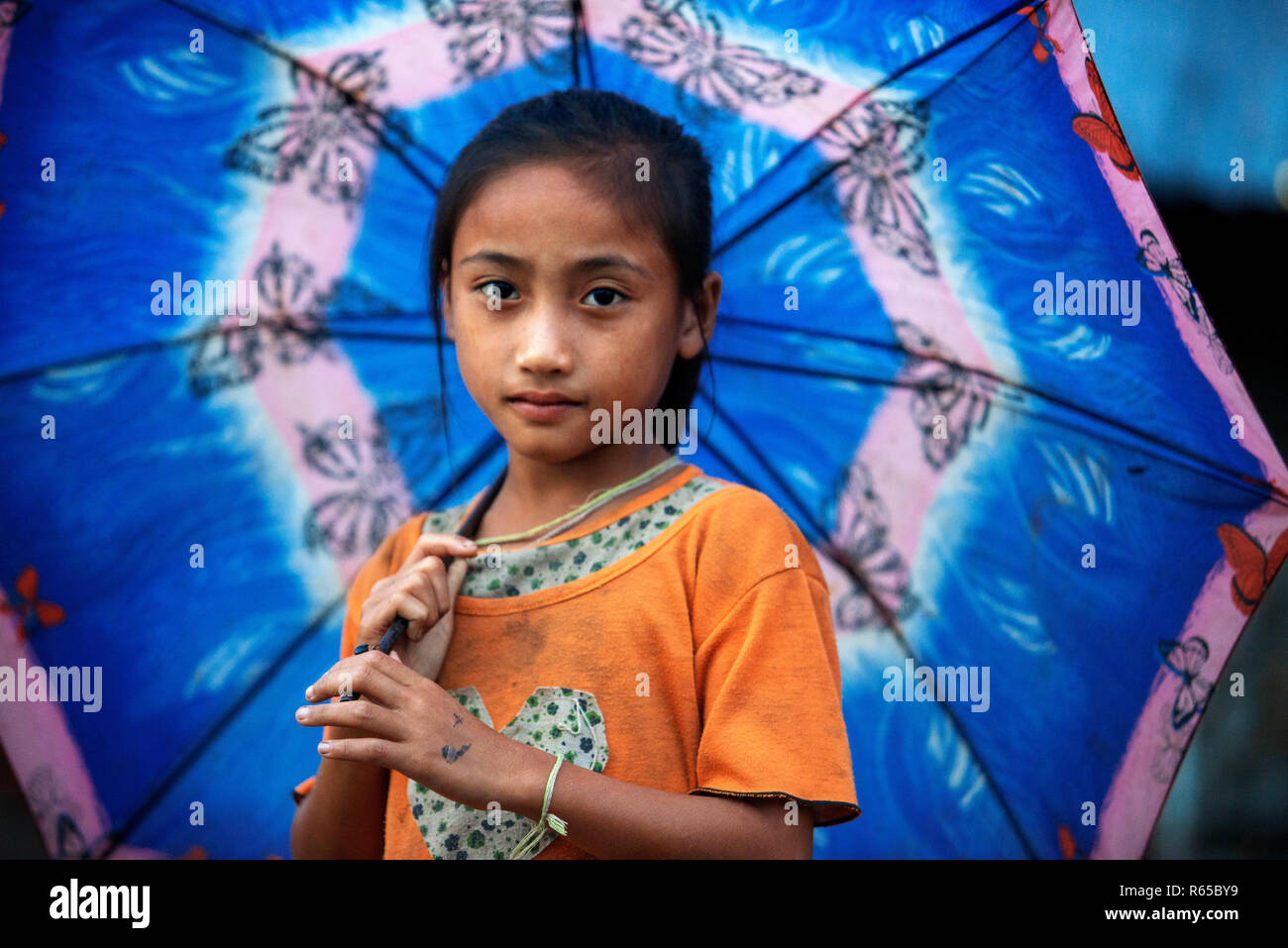Portrait of a girl in a rural aera in Thakhek village in Hinboun ...