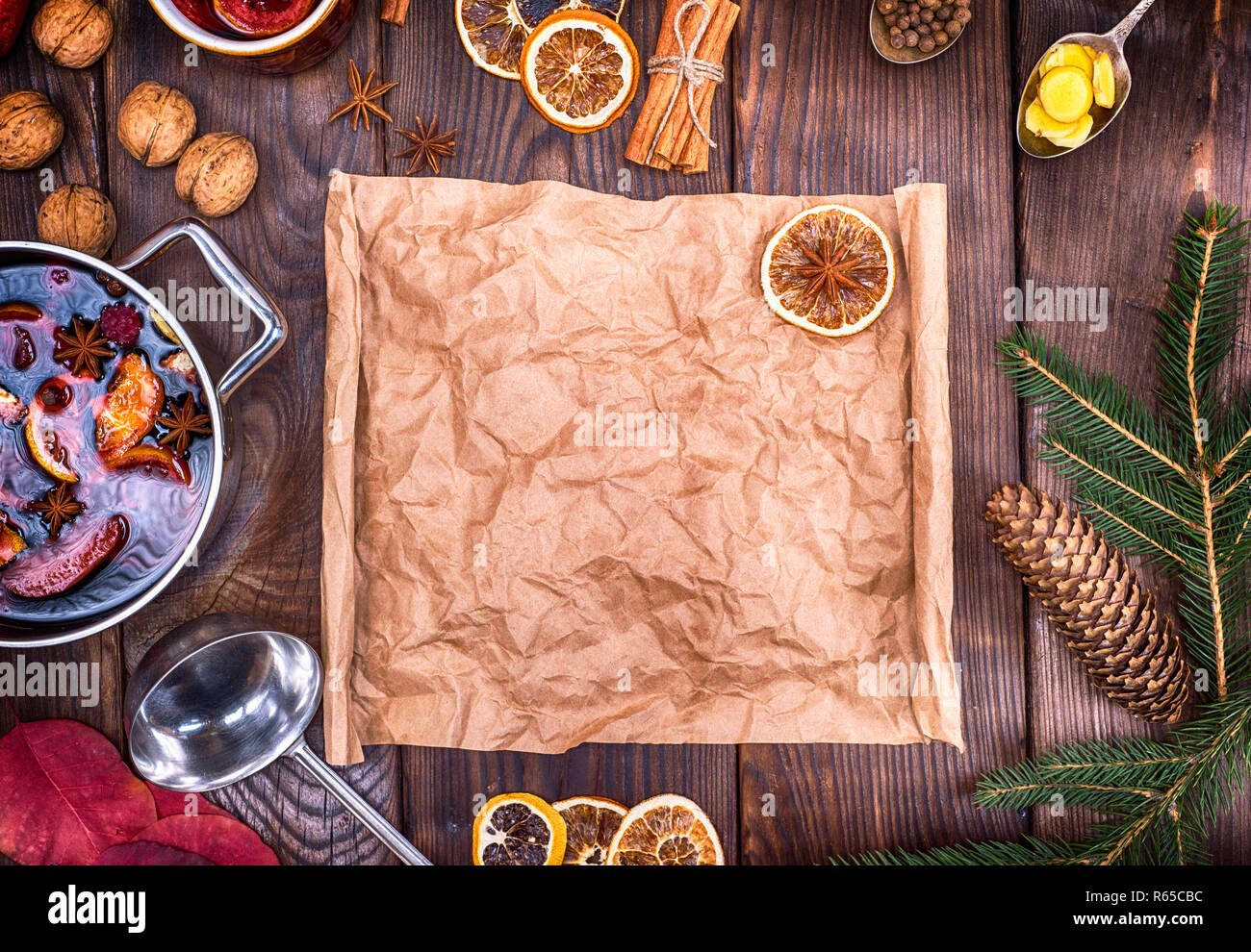 brown paper and ingredients for making mulled wine Stock Photo - Alamy