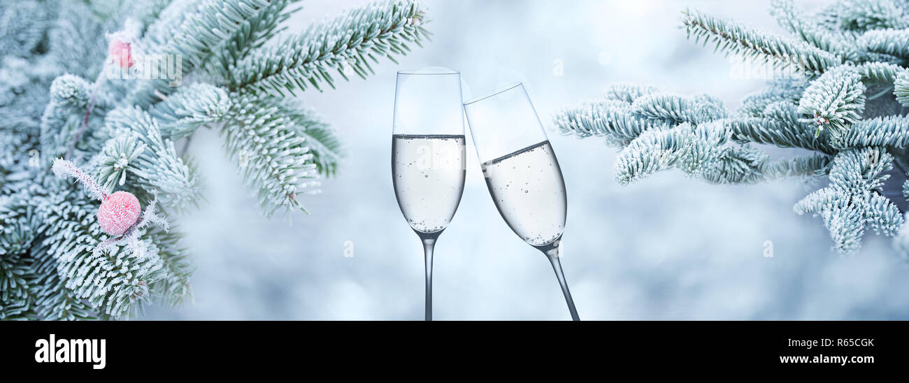 winter background with champagne for congratulations Stock Photo - Alamy