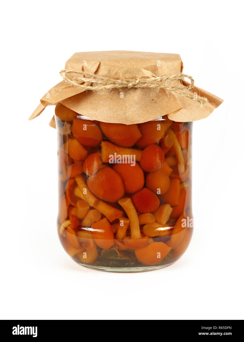 Jar of pickled honey fungus mushrooms on white Stock Photo - Alamy