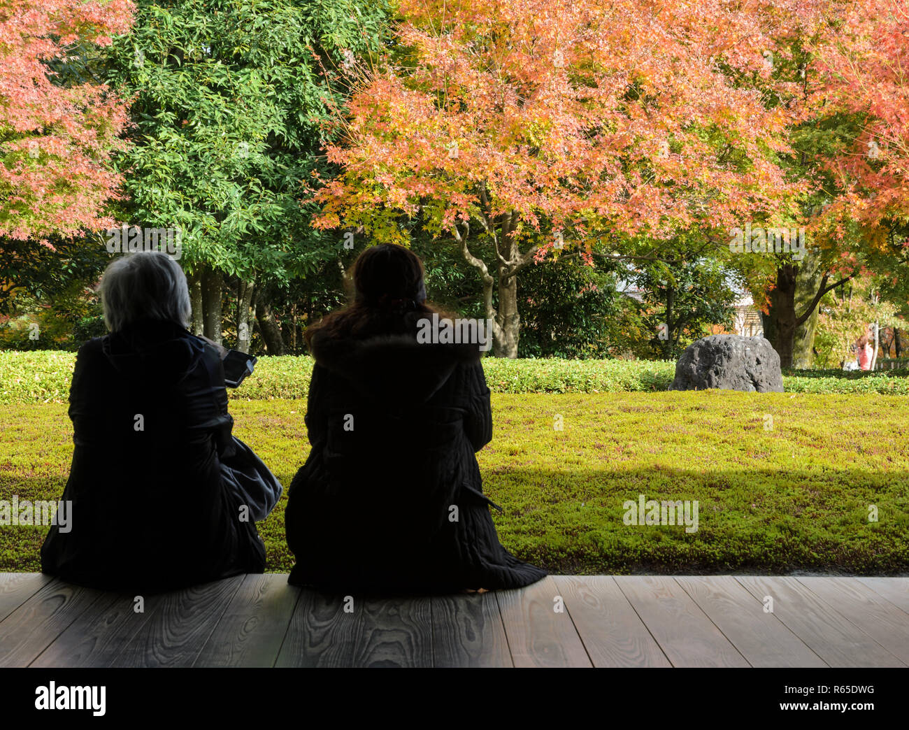 Garden viewing room with autumn japanese maple color Stock Photo - Alamy