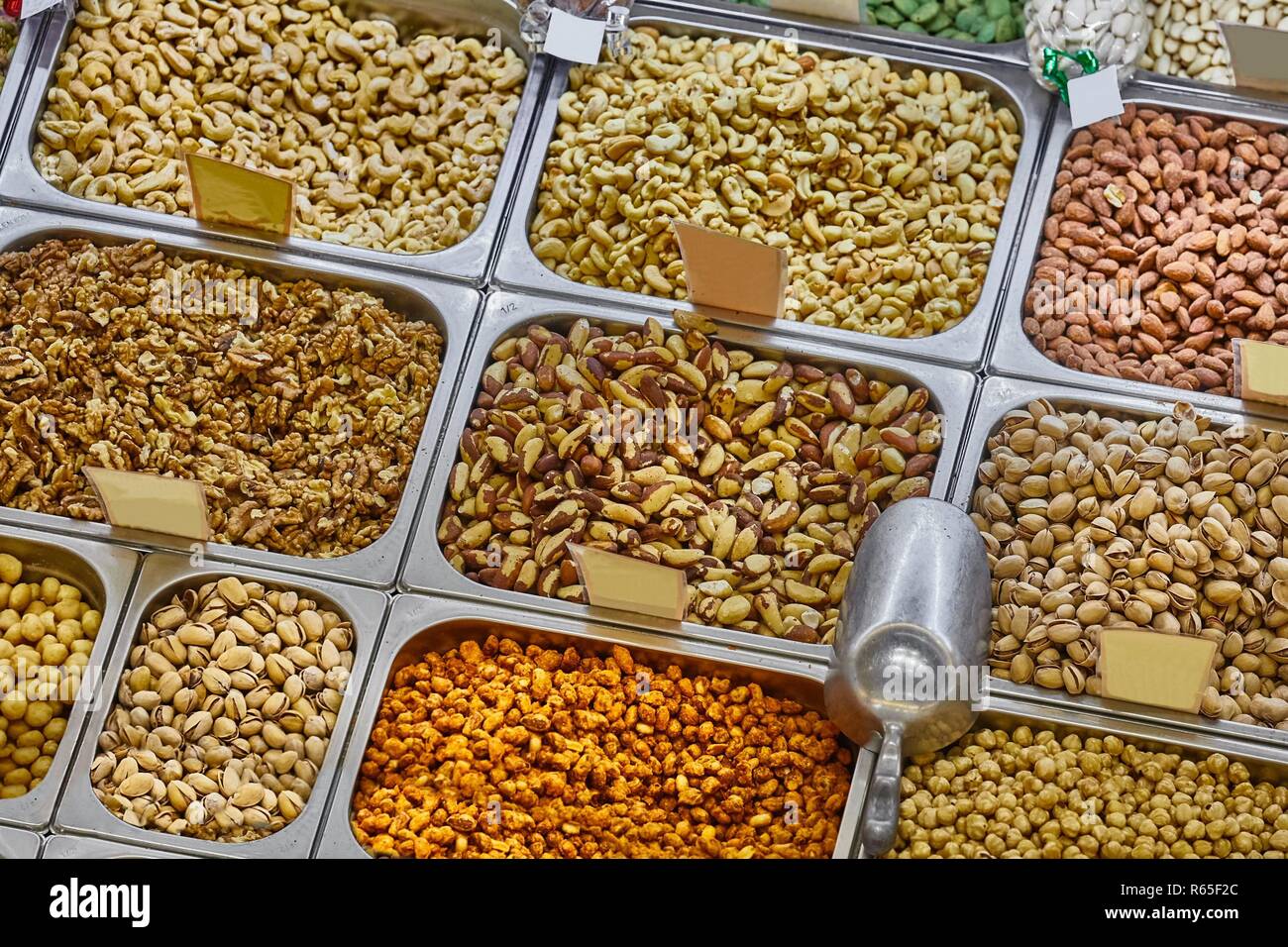 Nuts and seeds in a shop Stock Photo - Alamy