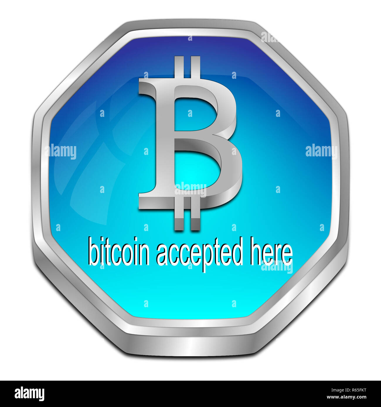 glossy blue Bitcoin accepted here button - 3D illustration Stock Photo ...
