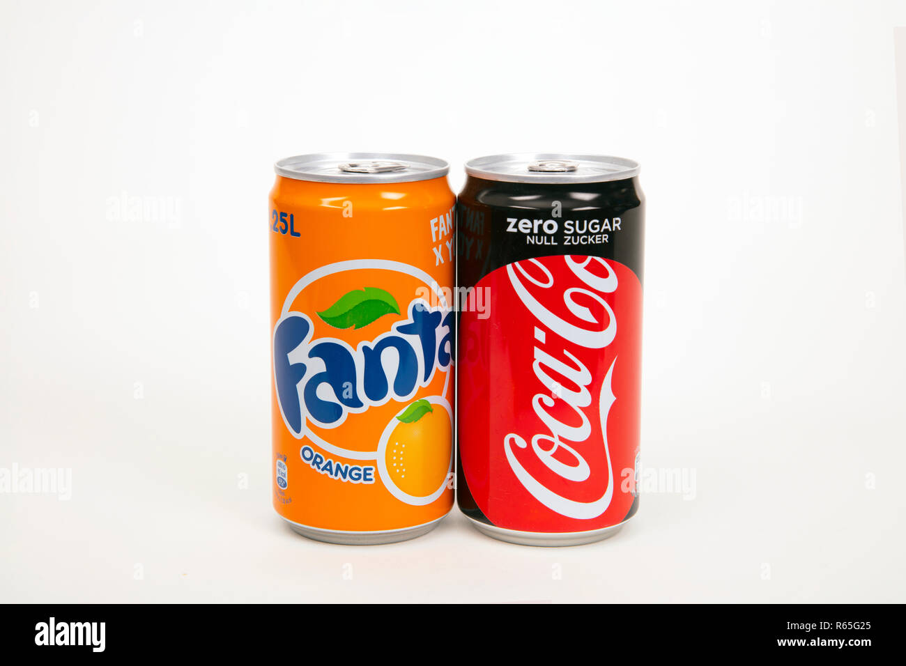 HUETTENBERG, GERMANY - JUNE 7, 2018: Cans of Zero Sugar Coca-Cola and ...