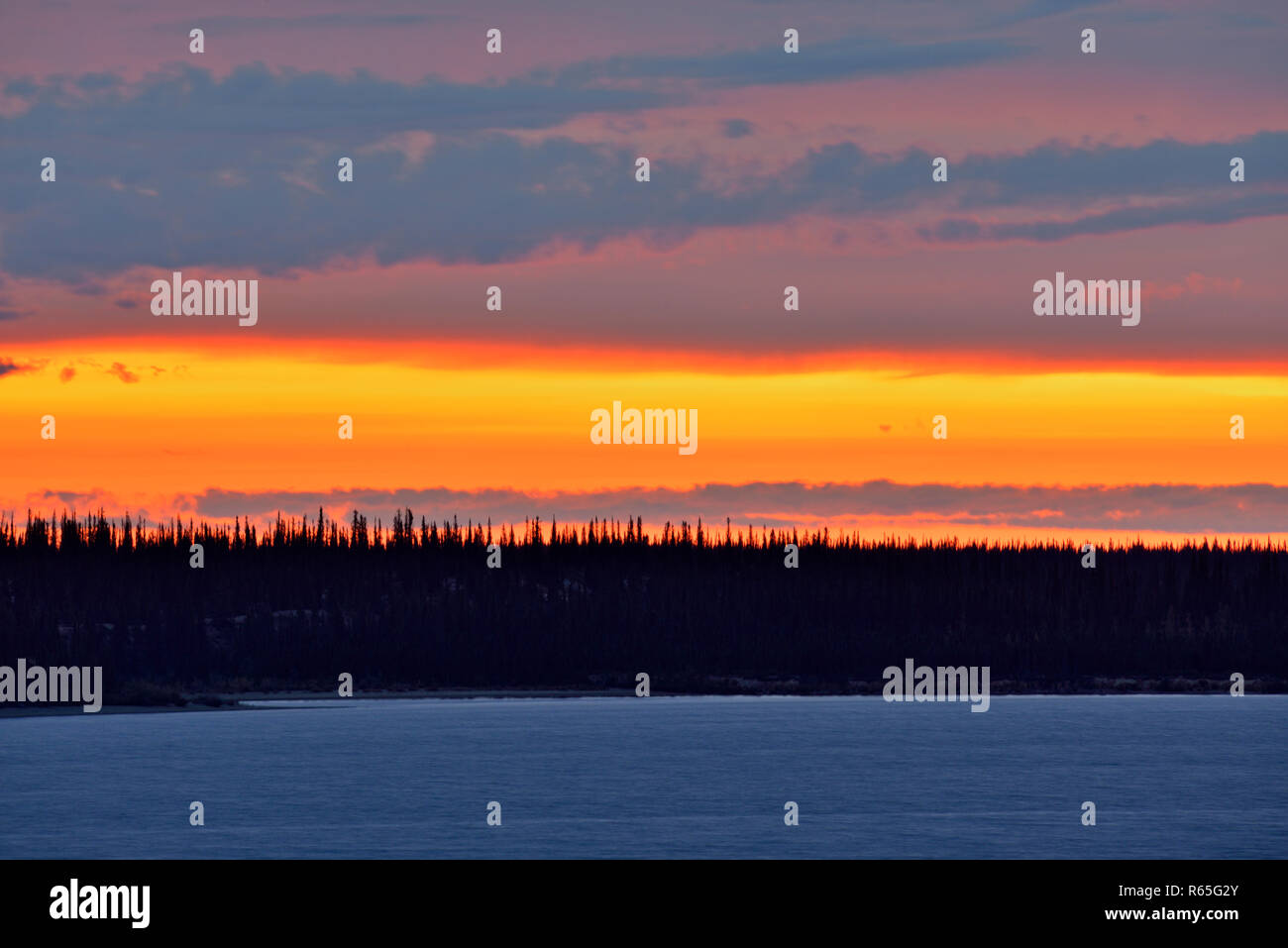 Sunrise skies over Ennadai Lake, Arctic Haven Lodge, Nunavut Territory ...