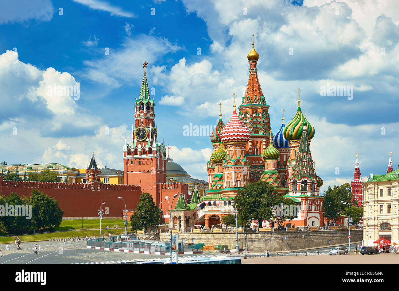 Panoramic view on Moscow Red Square Kremlin towers Clock Kuranti, Saint ...