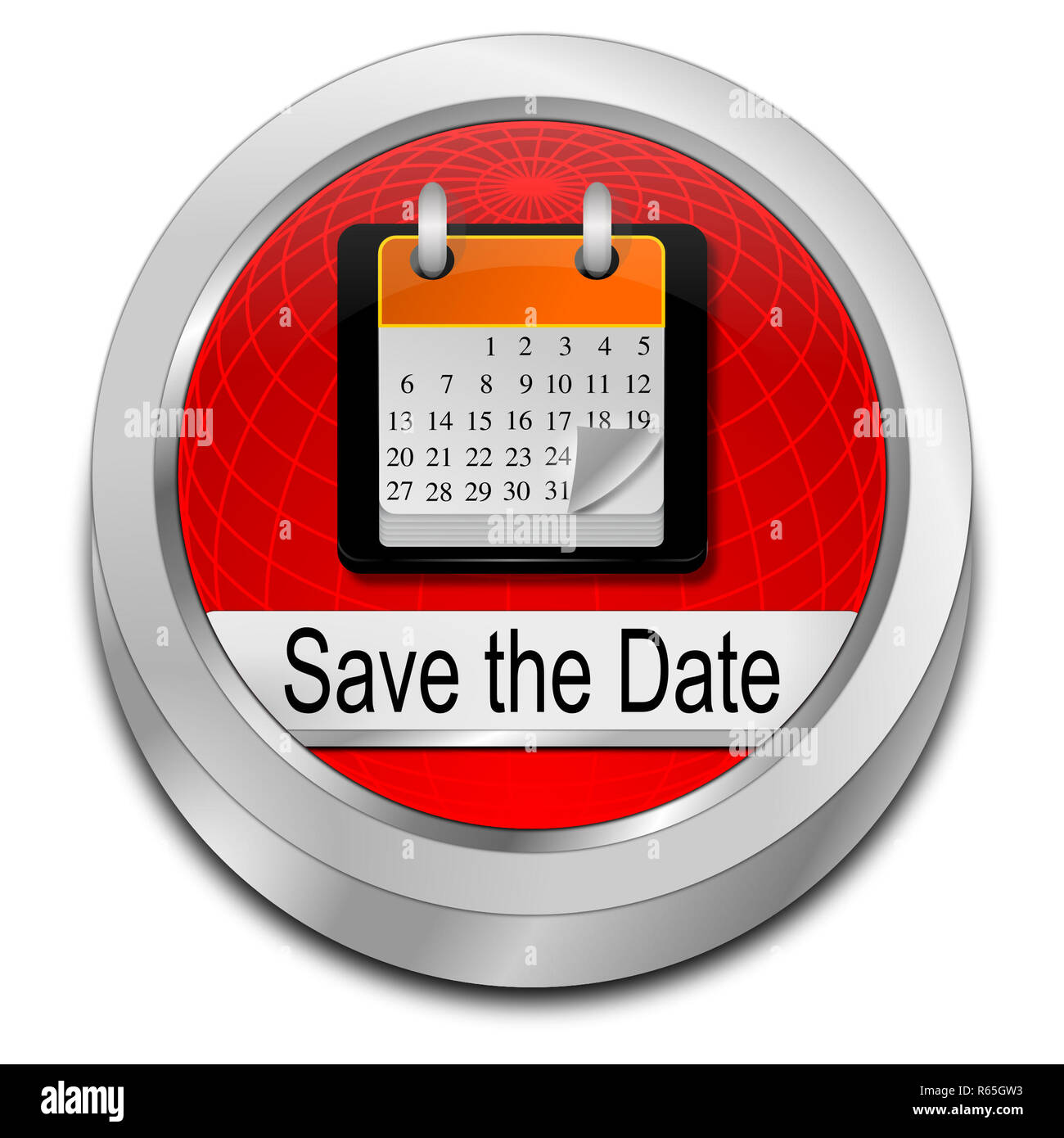 decorative red Save the Date Button - 3D illustration Stock Photo - Alamy