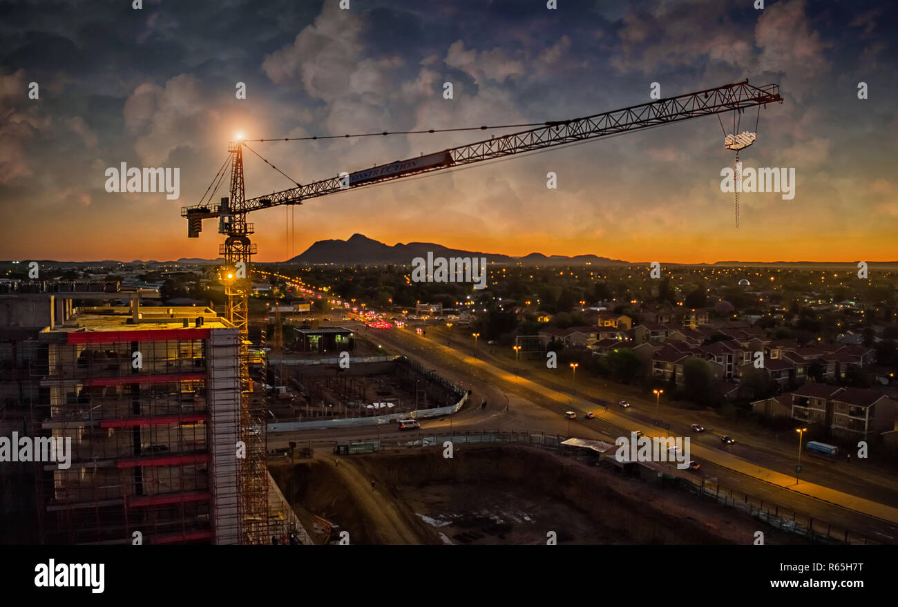 Aerial of crane sunset Stock Photo - Alamy