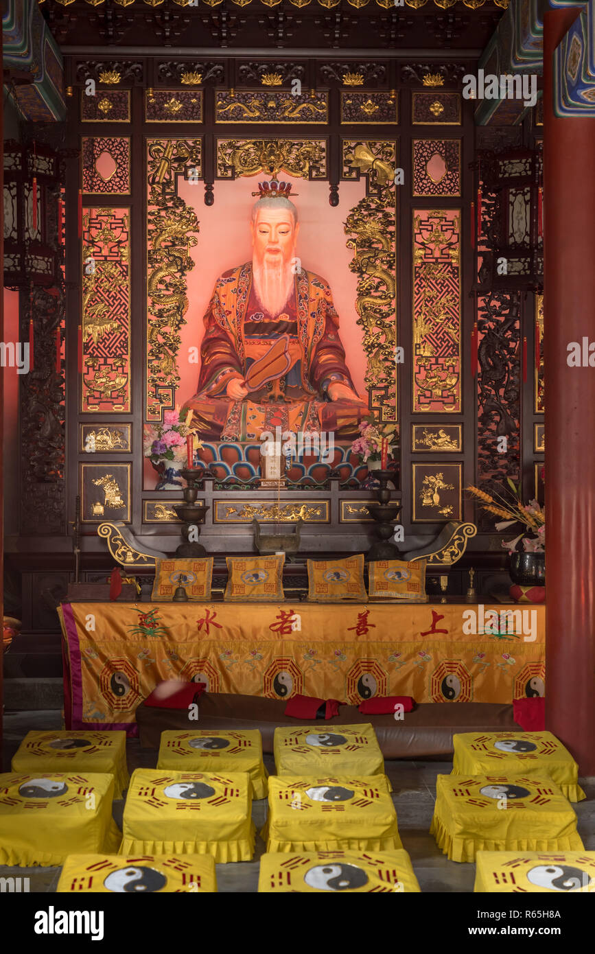 Statue on altar at Taoist temple at Laoshan near Qingdao Stock Photo ...