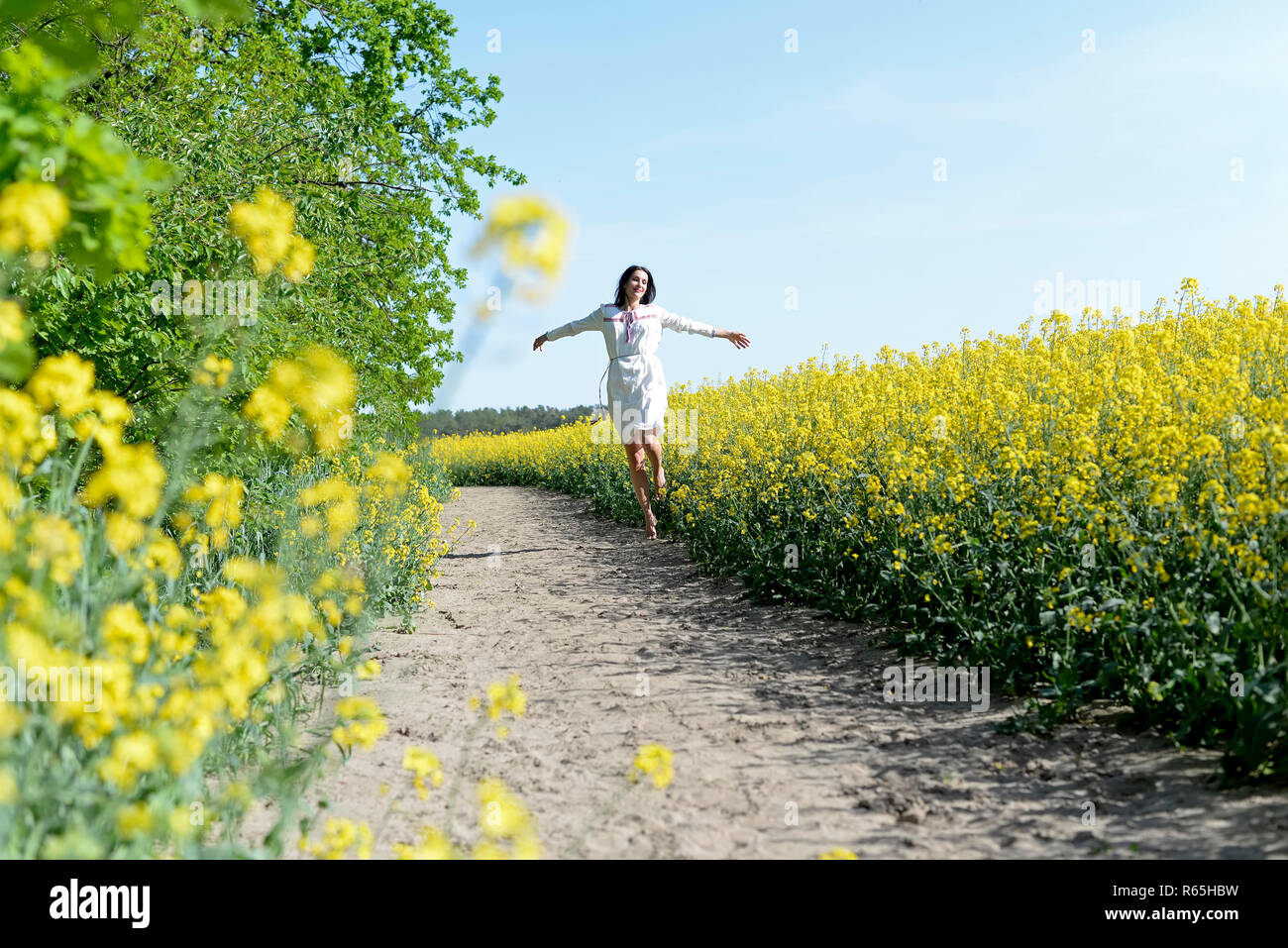 woman makes joy jump Stock Photo - Alamy