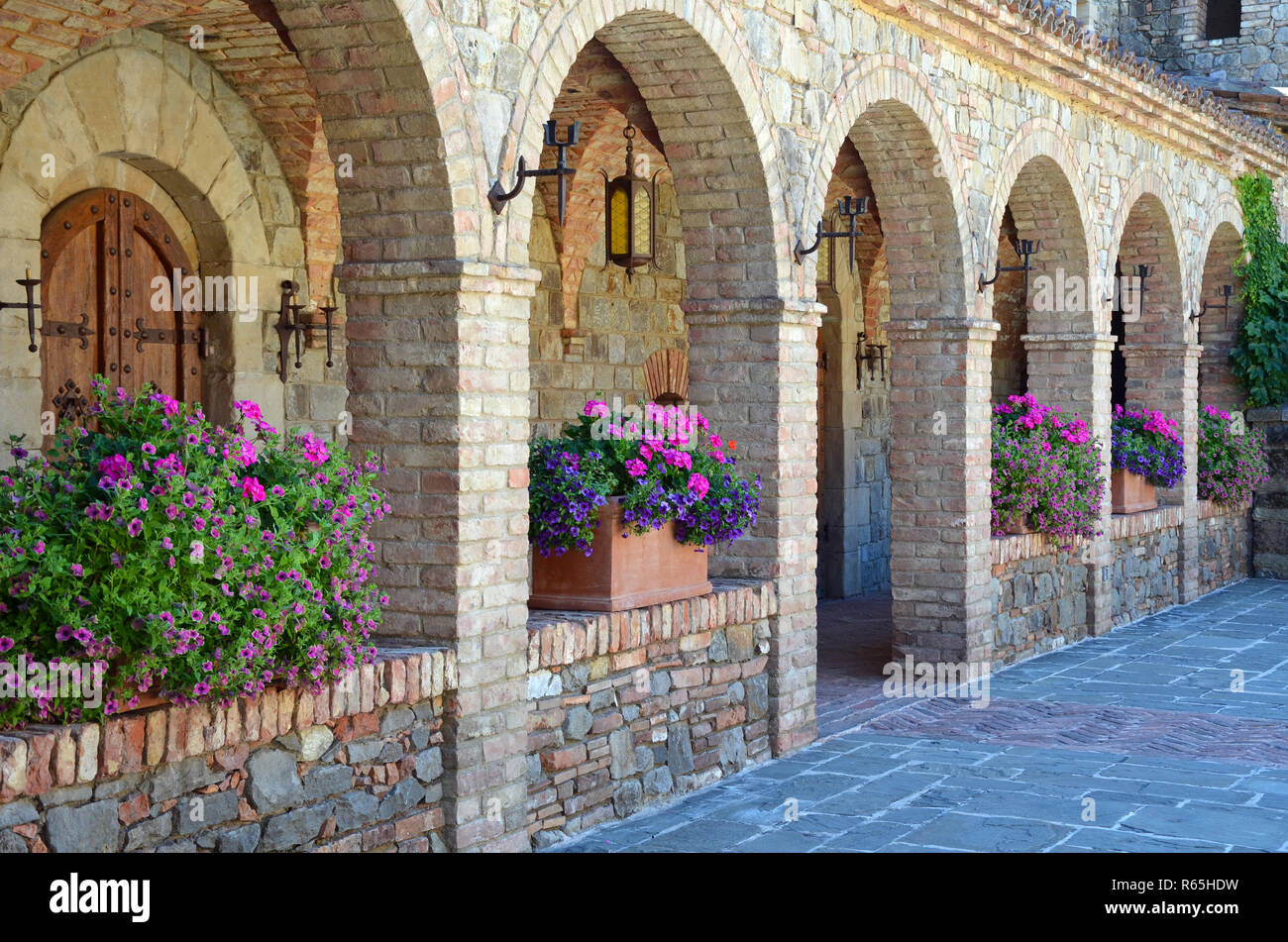 Medieval brich archways Stock Photo - Alamy