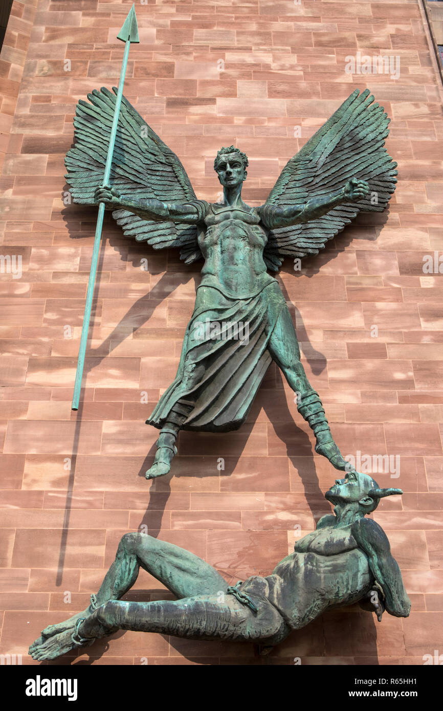 Coventry, UK - July 26th 2018: A sculpture on the exterior of Coventry ...