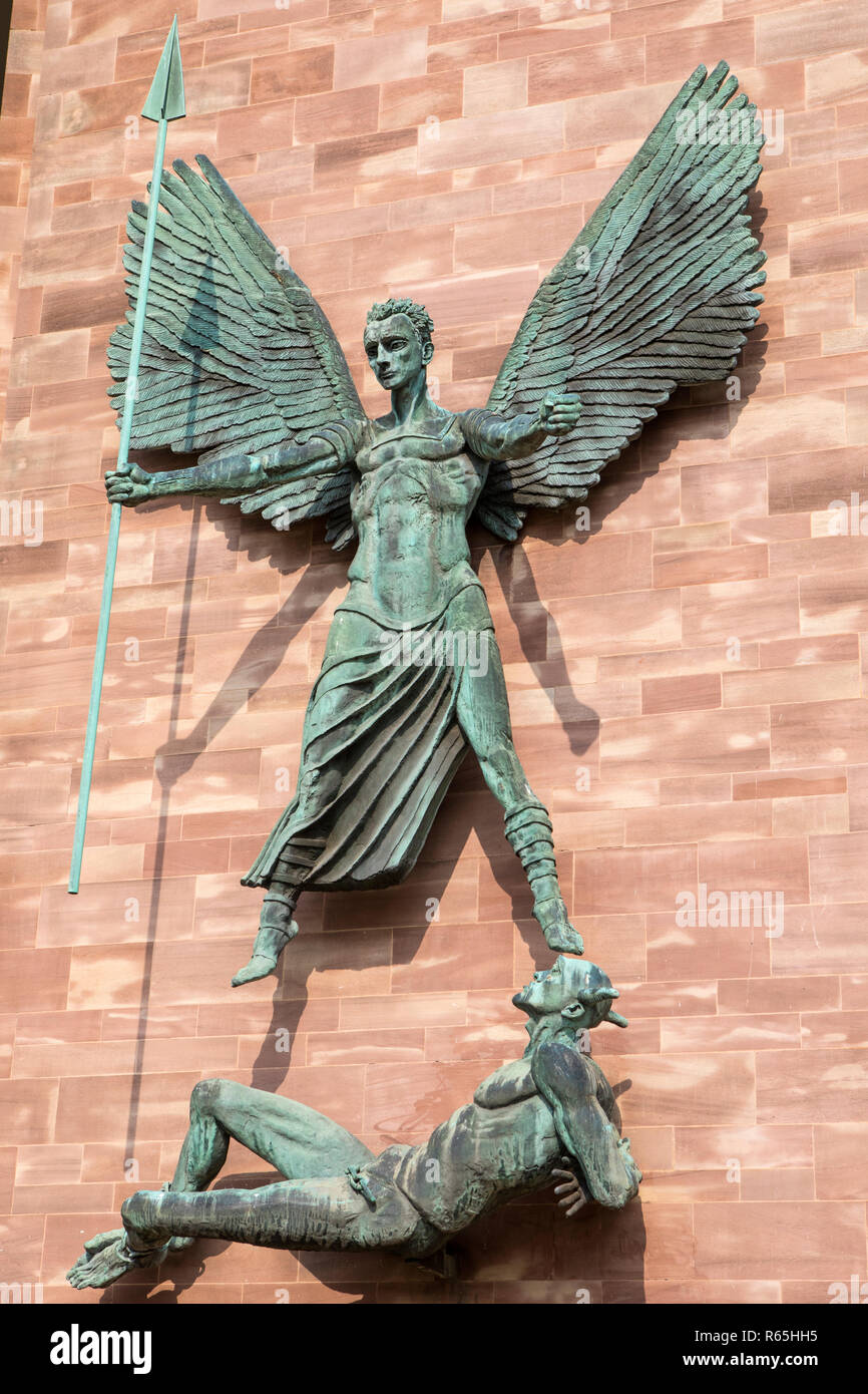 Coventry, UK - July 26th 2018: A sculpture on the exterior of Coventry ...