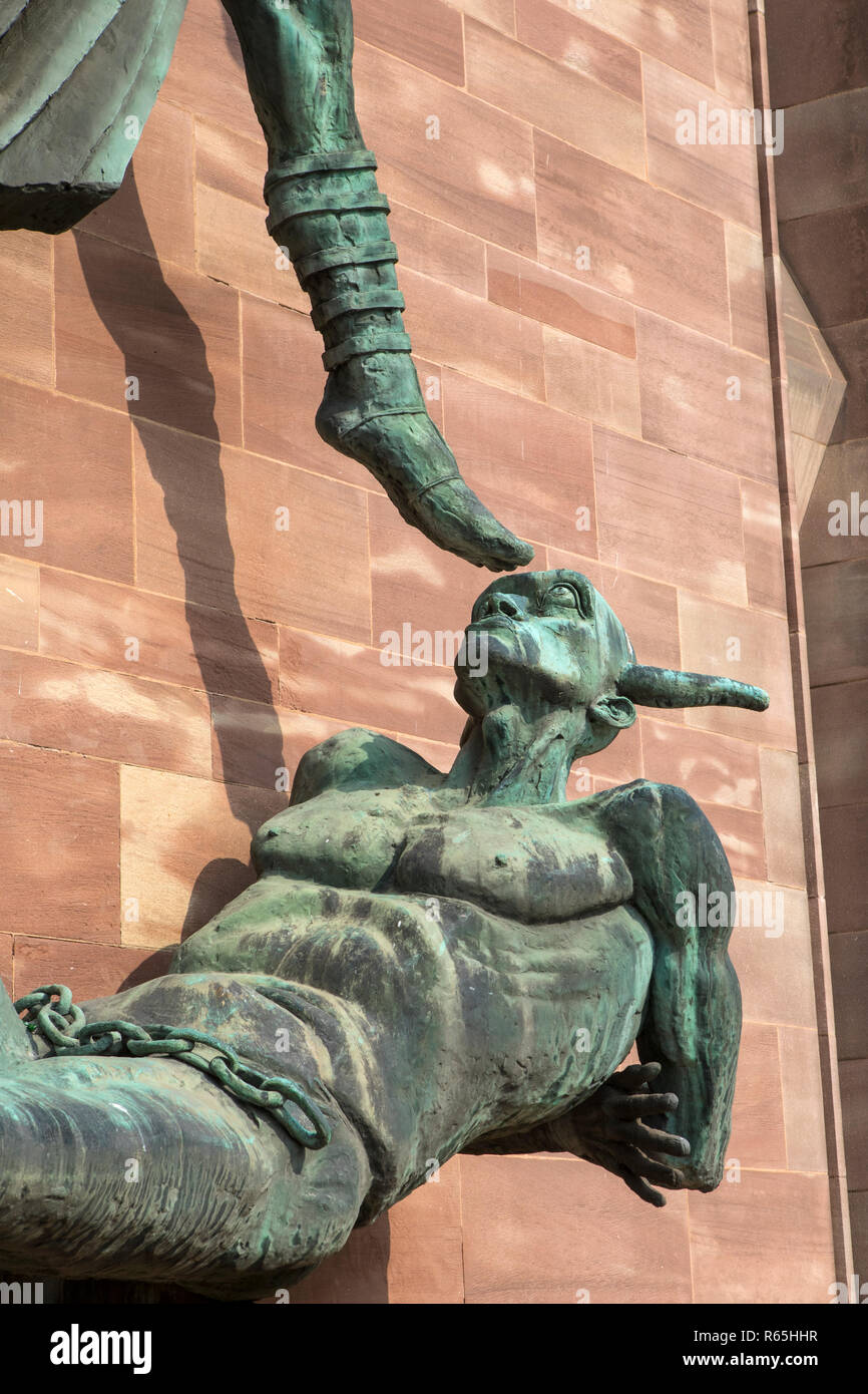 Coventry, UK - July 26th 2018: A close-up of the Devil sculpture on the ...