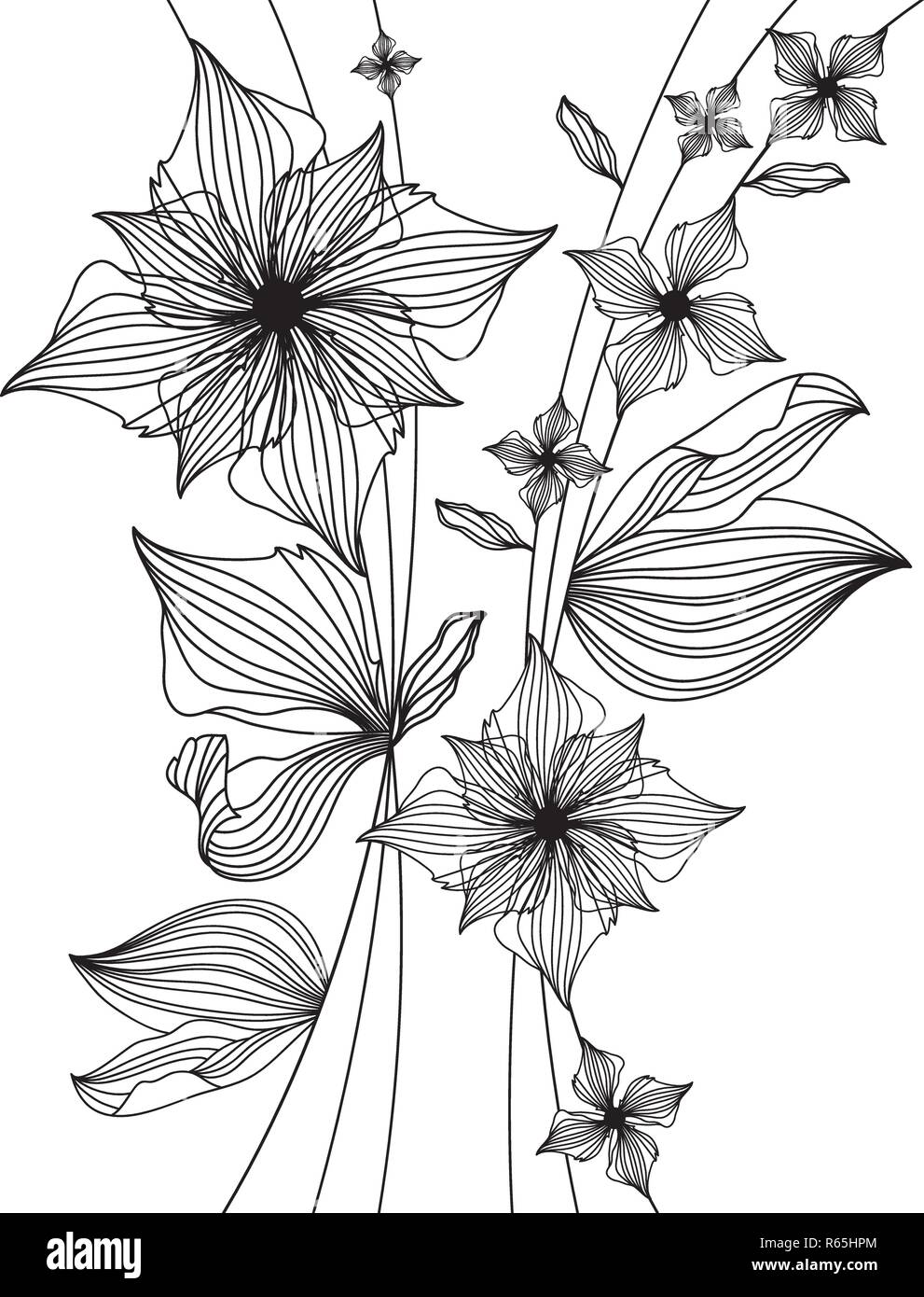 floral design, outline drawing, vector illustration Stock Vector Image ...