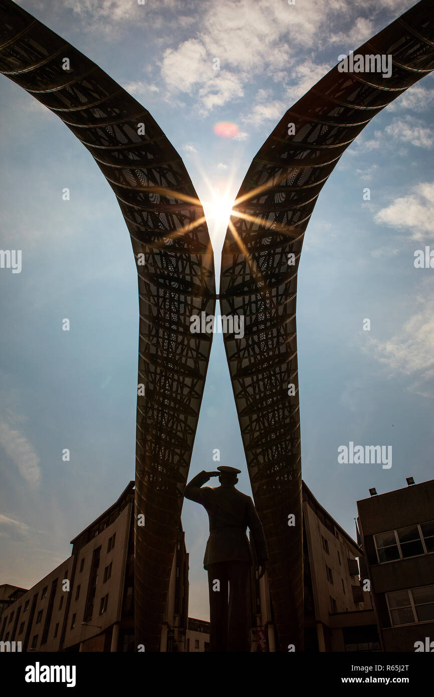 Coventry, UK - July 26th 2018: A silhoutted view of the Whittle Arch ...