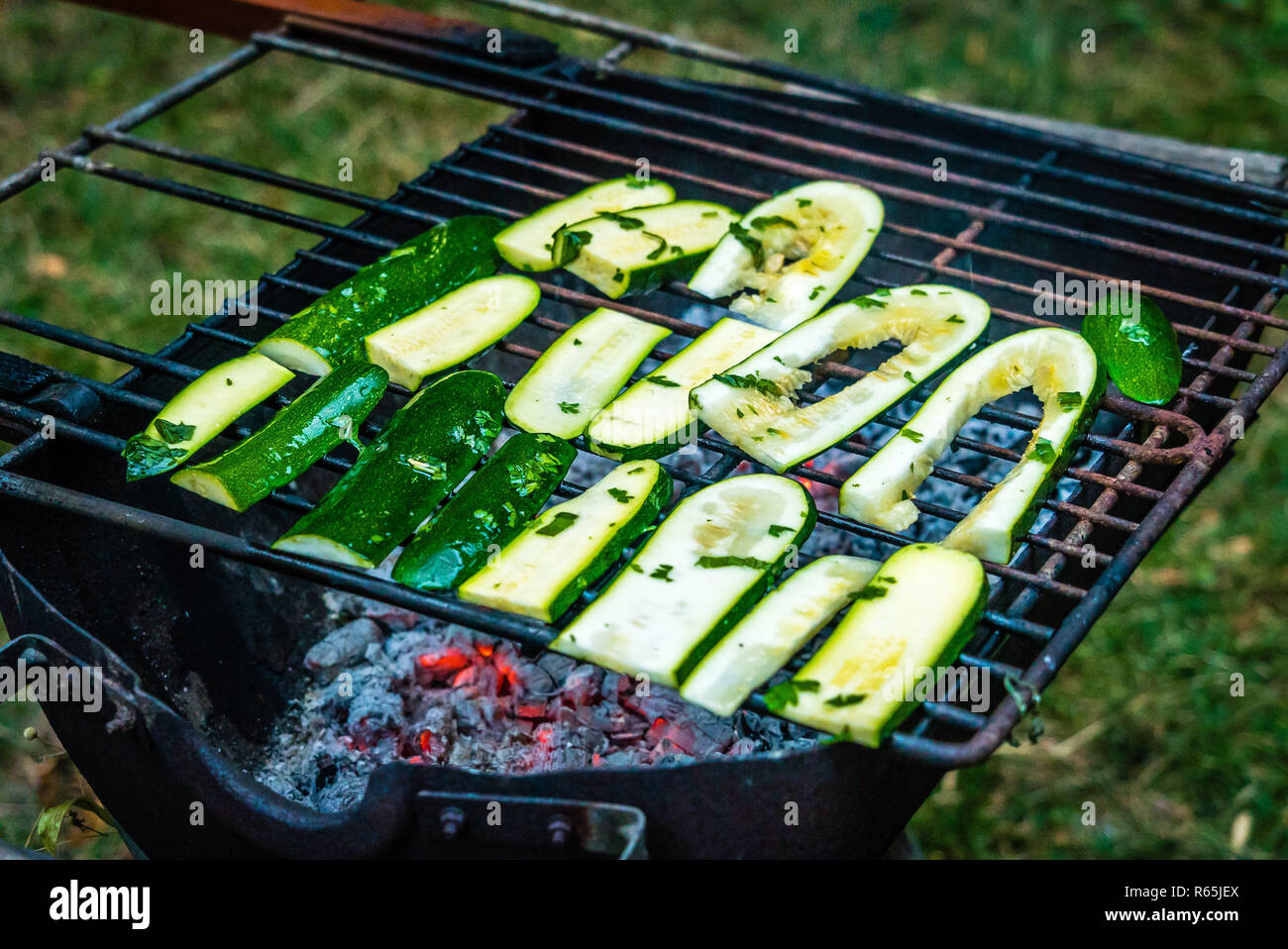 Grilled cucumbers on the BBQ Stock Photo - Alamy