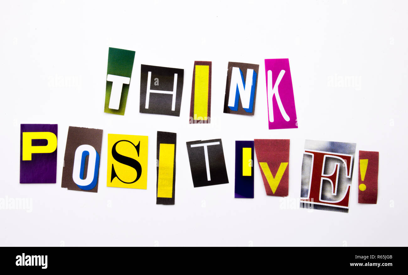 A word writing text showing concept of Think Positive made of different ...