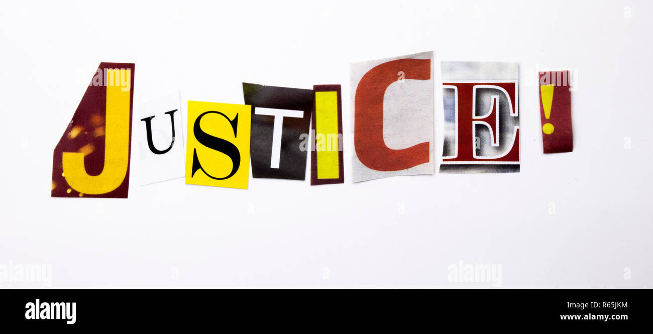 A word writing text showing concept of Justice made of different ...