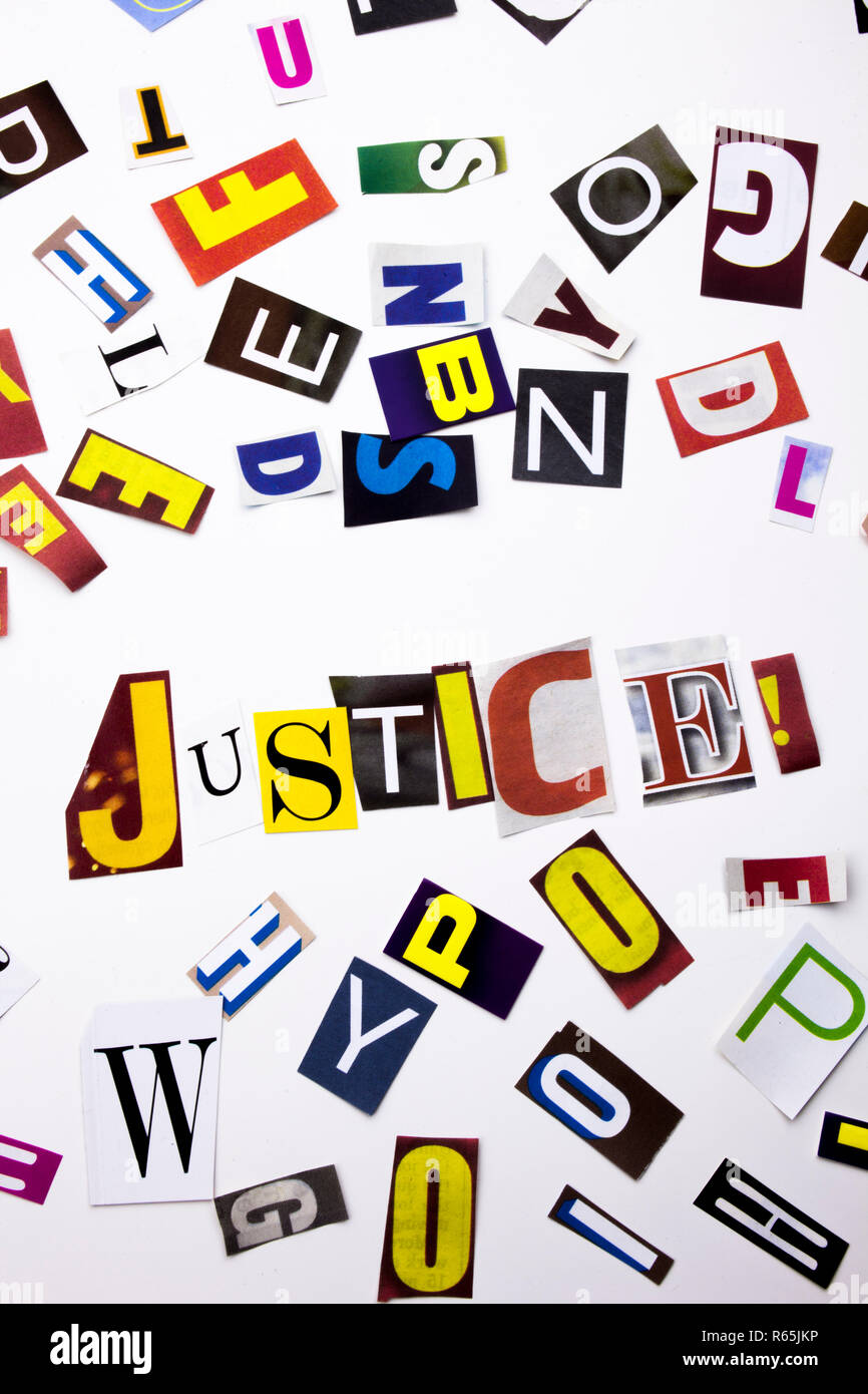 A word writing text showing concept of Justice made of different ...