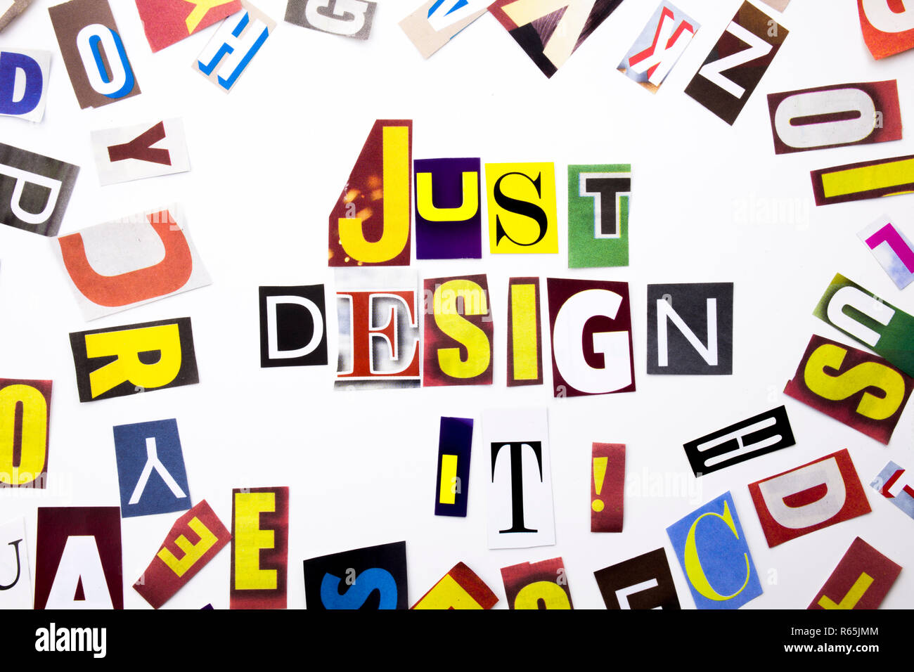 A word writing text showing concept of Just Design It made of different ...