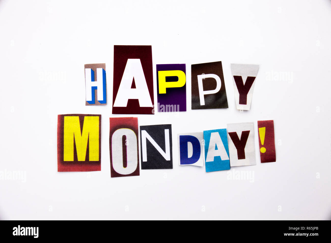 A word writing text showing concept of Happy Monday made of different ...