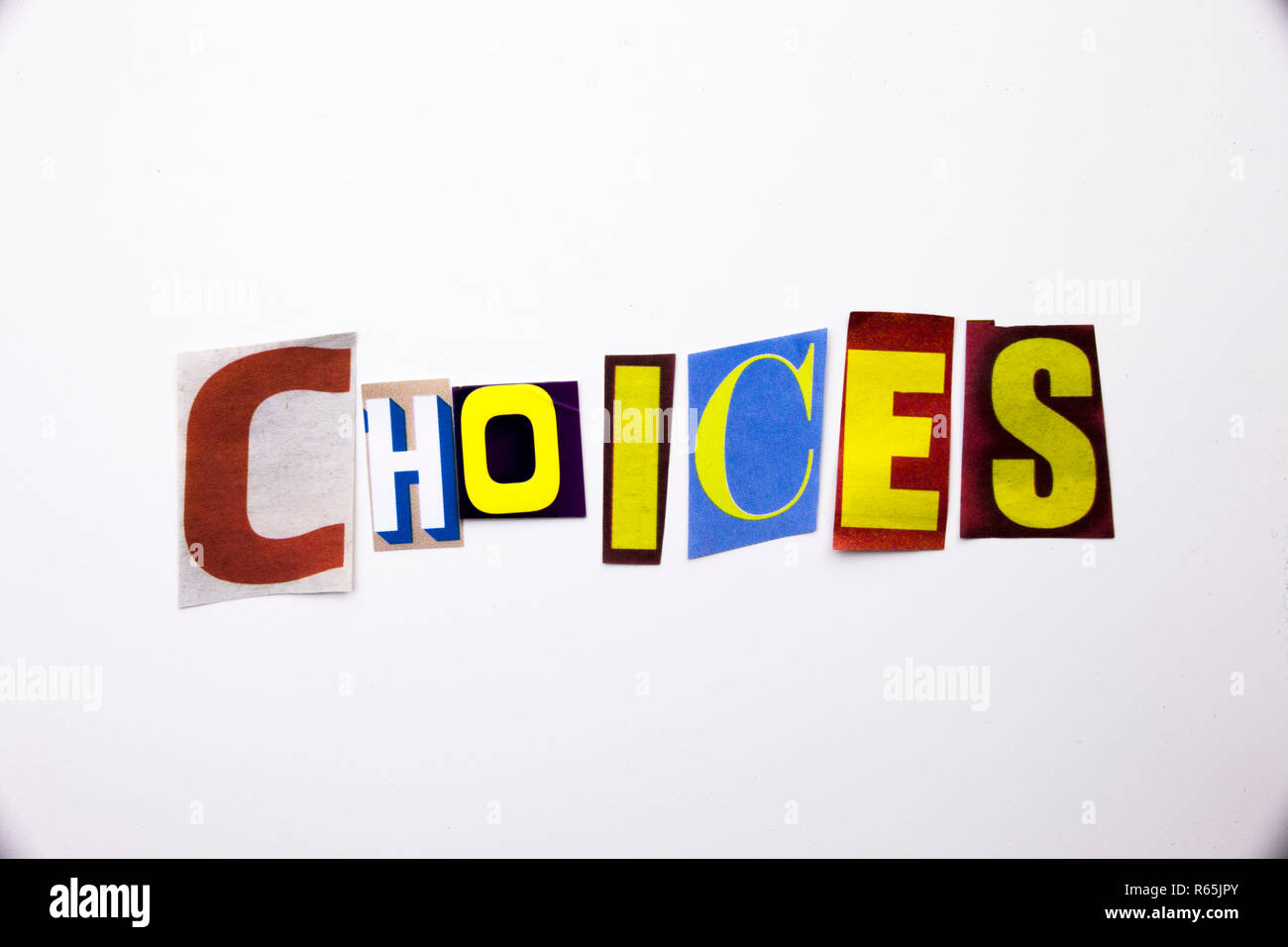 A word writing text showing concept of Choices made of different ...
