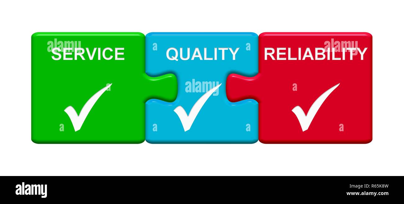 3 puzzle buttons show service quality reliability Stock Photo - Alamy