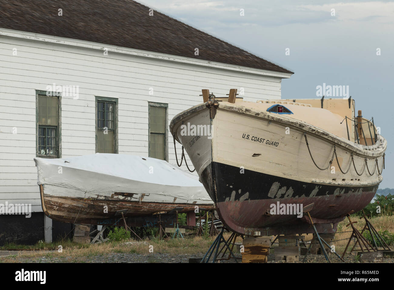 Old Us Coast Guard Boat Next To Life Saving Museum Hull Mass In The