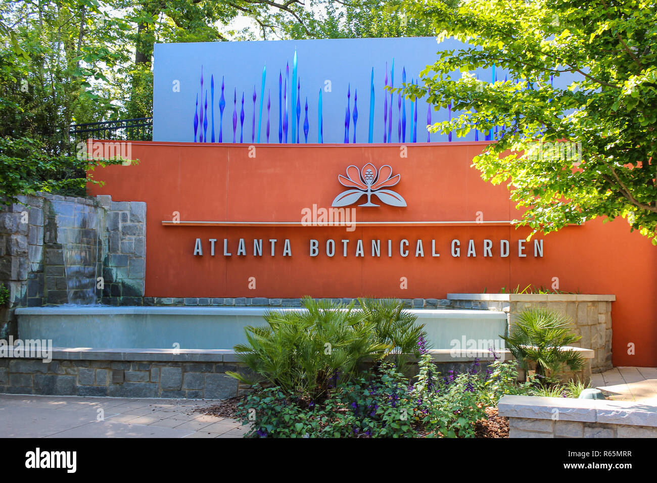 Unique, colorful fountain at the entrance of Atlanta botanical garden ...